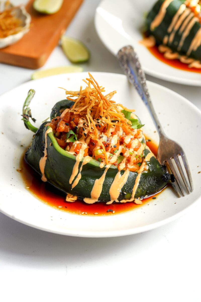 Spicy Salmon Poblanos - Food My Muse